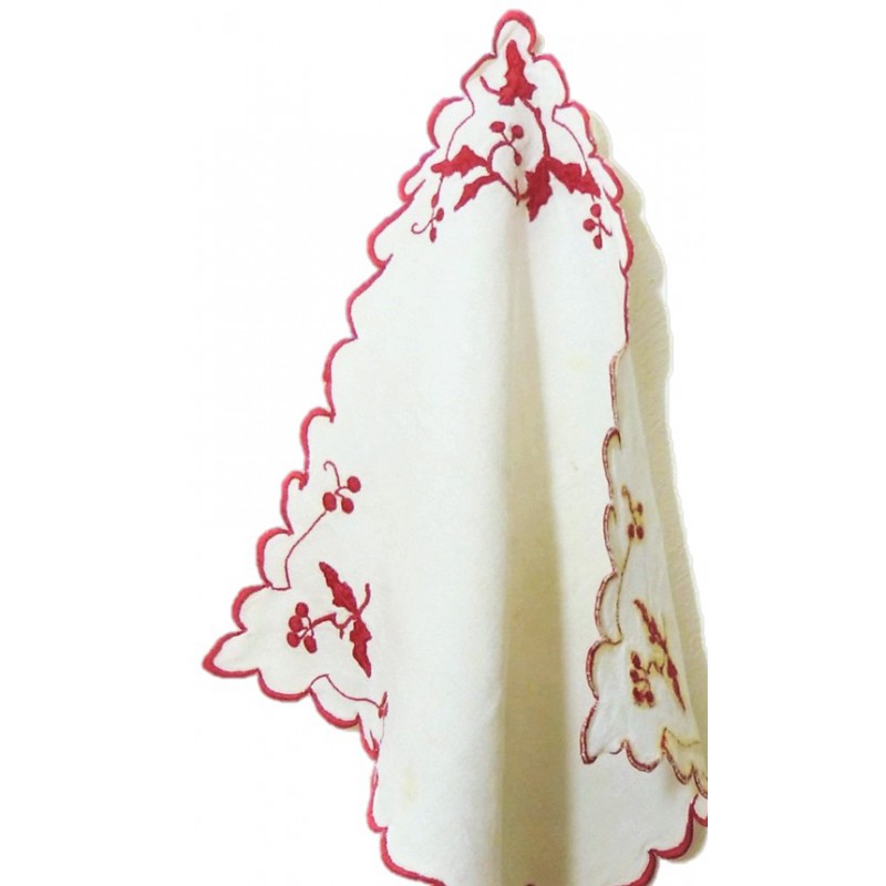 Torchon lin ancien Essuie main brodée de cerises avec oeillet d'attache