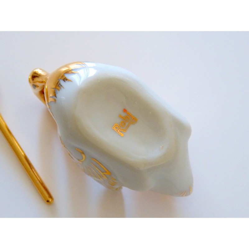Salière Cygne Robj vintage porcelaine blanche dorée avec cuillère dorée