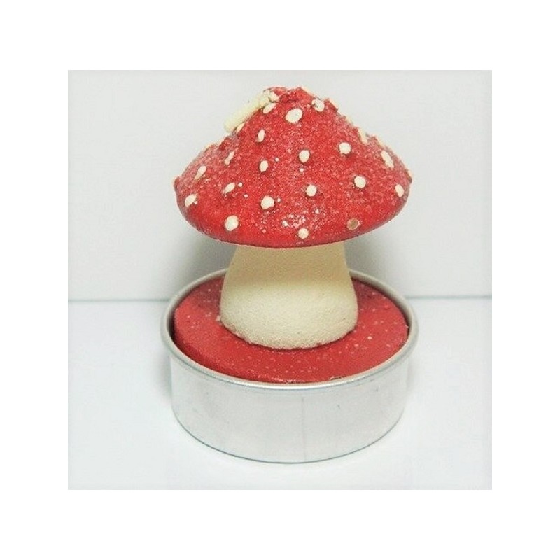 6 Bougies chauffe-plat forme champignon de coloris rouge et blanc