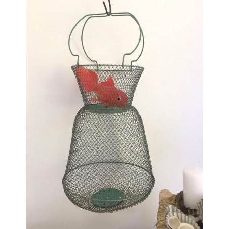 Bourriche, Nasse, Panier de pêche vintage Maillinox en métal vert