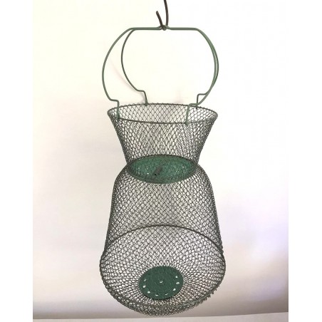 Bourriche, Nasse, Panier de pêche vintage Maillinox en métal vert