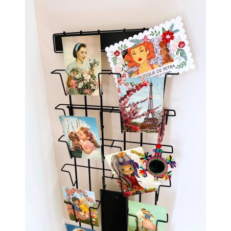 Présentoir mural vintage, porte-cartes postales en métal noir, 20 cartes
