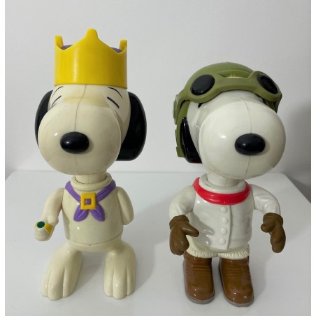 2 Figurines Snoopy Peanuts 18cm vintage McDo 2000 Aviateur et Roi