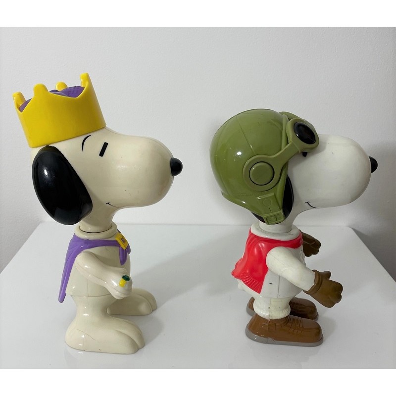 2 Figurines Snoopy Peanuts 18cm vintage McDo 2000 Aviateur et Roi