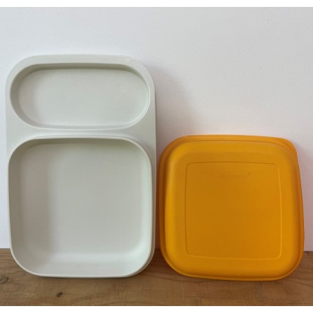 Plateau-repas Tupperware vintage avec couvercle, jaune orangé