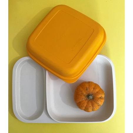 Plateau-repas Tupperware vintage avec couvercle, jaune orangé