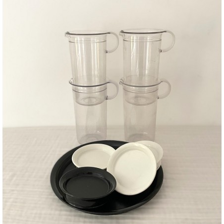 Pots verseurs et plateau Tupperware vintage années 80 blanc et noir