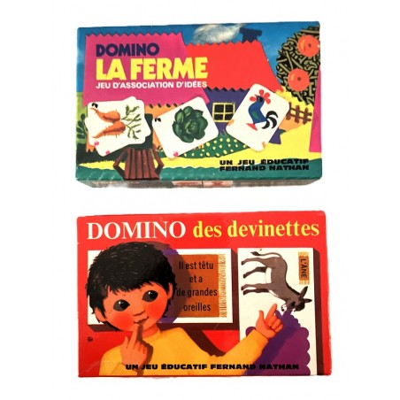 2 jeux Fernand Nathan vintage 70 DOMINO des devinettes, DOMINO La Ferme
